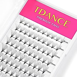 TDANCE-Premade-Fans-Eyelash-Extensions, 10D Superior Lash Extensions Premade Fans Russian Volume Fans Pre Made Lash Fans Middle Stem 8-15mm Mixed Length(Middle Stem,10D-0.07-D,8-15mm)