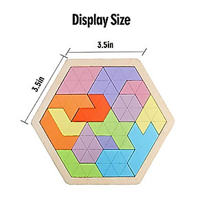 Wooden Hexagon Puzzle for Kid Adults Wooden Blocks Puzzle Brain Teasers Toy Shape Pattern Blocks Tangram Puzzles Games Family Portable Montessori Educational Gift for All Ages Children Challenge