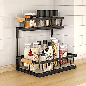 Bravace Under Sink Organizer and Storage - 2-Tier Pull Out Cabinet Organizer with Sliding Drawer L-shape Sliding Shelf Storage Under Bathroom Sink Storage for Kitchen Bathroom(White)