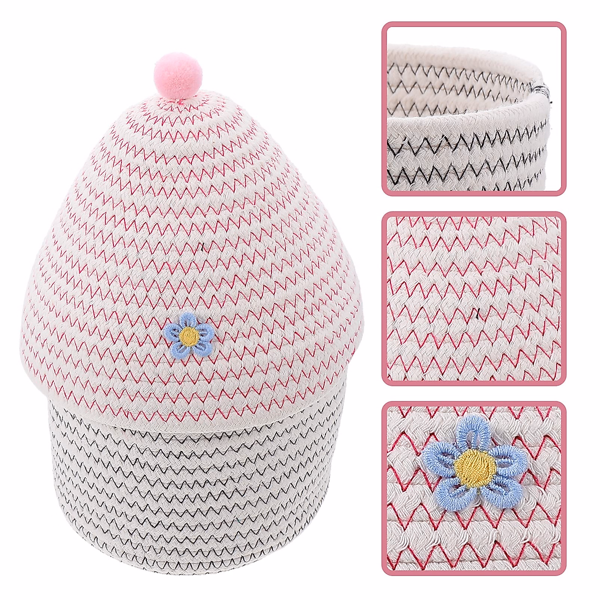 HANABASS Cotton Rope Storage Basket with Lid Small Woven Baskets Cute Toy Storage Basket Mini Storage Bins for Living Room Nursery Bathroom Desk Red