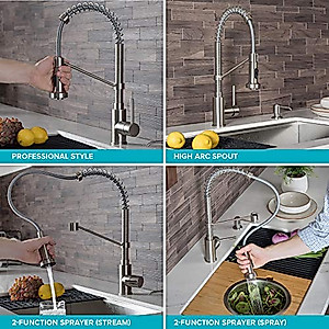 KRAUS Bolden Commercial Style 2-Function Single Handle Pull Down Kitchen Faucet in Spot-Free Antique Champagne Bronze/Matte Black, KPF-1610SFACBMB
