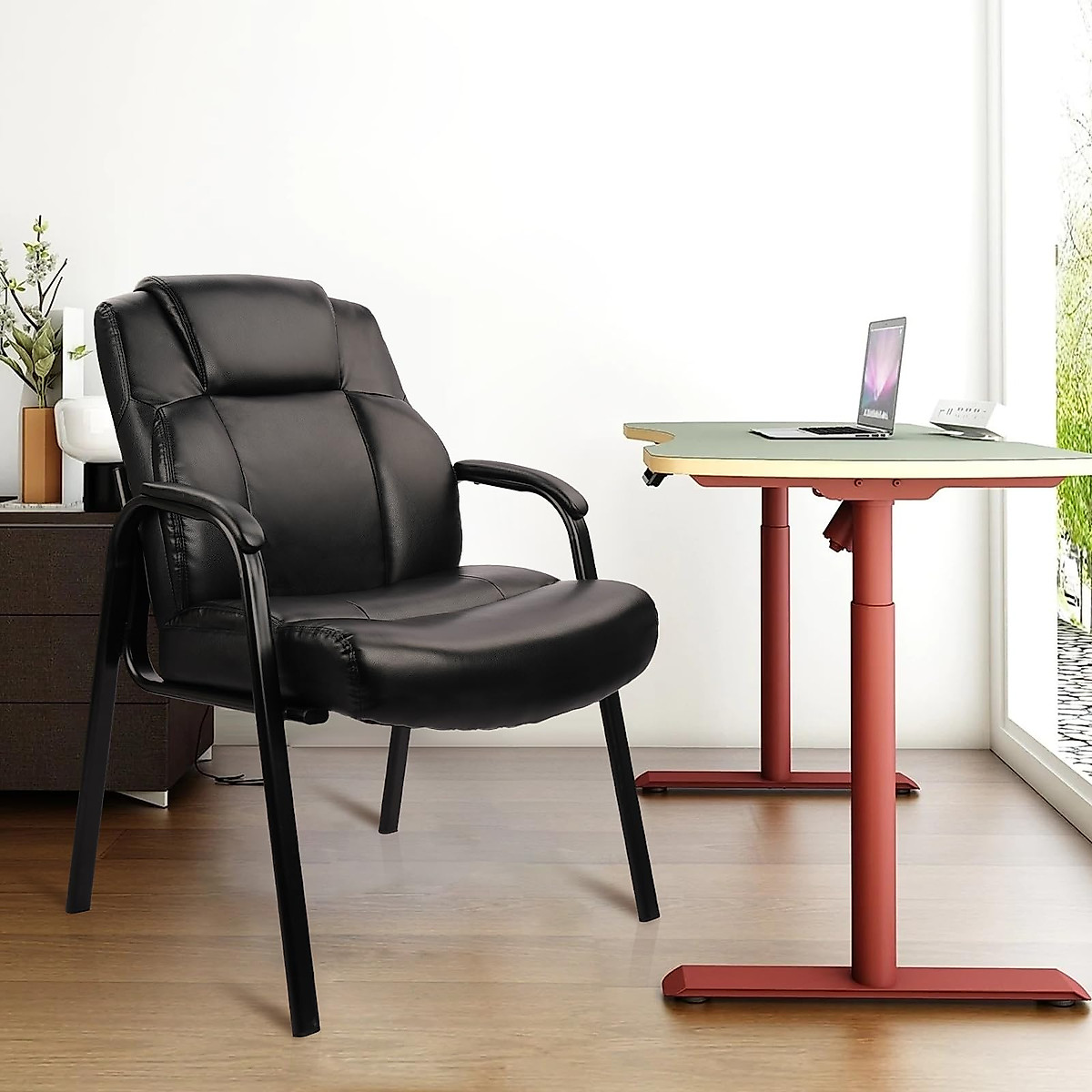 CLATINA Big & Tall 500 lb. Guest Chair, Leather Reception Chairs with Padded Arm Rest for Waiting Room Office Home and Meeting Conference-Black