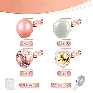 Rose Gold Balloons Garland Kit, 112 Pack Rose Gold Confetti Balloons and White Balloons Garland with Strip for Wedding Birthday Baby Shower Anniversary Party Decorations