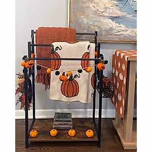 DolceNest 37.5" Blanket Rack Stand for Living Room - Quilt Racks Free Standing for Seasonal Decoration with Storage Basket & 3 Tier Towel Bar for Large Bathroom.
