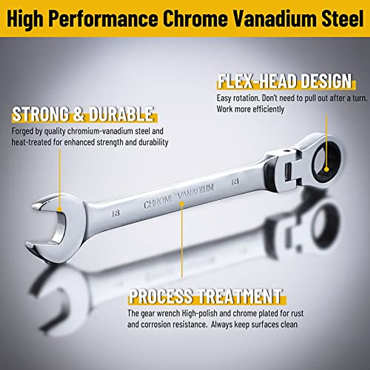 Pilida 18mm Ratcheting Combination Wrench 12 Point Metric Flex Head Gear Wrench Rachet Box End Spanner 72 Teeth Chrome Vanadium Steel