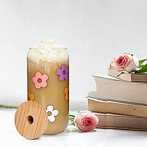 Glass Cups with Lids and Straws, Can Shaped Glass Cups, 20OZ Glass Cups, Drinking Glasses, Iced Coffee Glasses Cup, Smoothie Cups, Tumbler Glass, Reusable Boba Cup Drinking Glasses -Set of 2