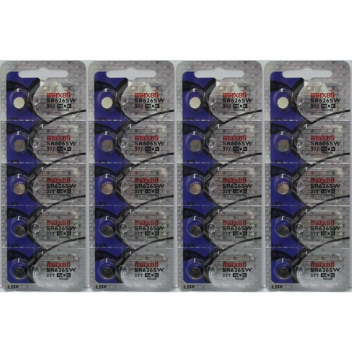 20 Maxell 377 SR626SW AG4 Batteries, New Hologram Packaging