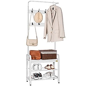VIVOHOME 3-in-1 Entryway Hall Tree, Heavy Duty MDF Stand Coat Rack with Storage Bench and 8 Hooks, White