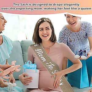 Neutral Burlap Mom to Be Sash Dad to Be Pin Baby Shower Decorations, Rustic Boho Gold Flower Crown Headband Mommy to Be Sash for Gender Reveals Party Decorations for Pregnant Keepsake Gifts