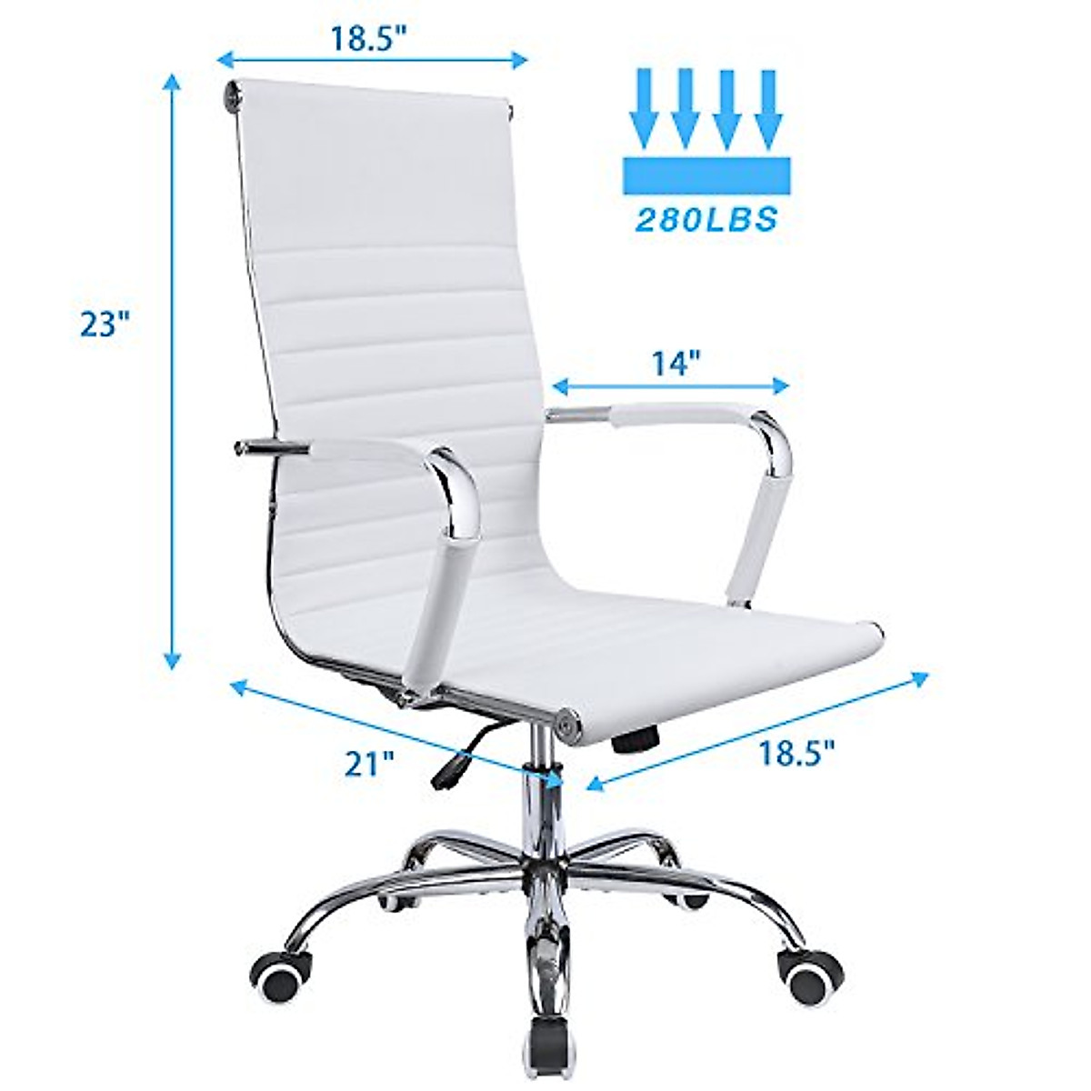 Devoko Office Desk Chair Mid Back Leather Height Adjustable Swivel Ribbed Chairs Ergonomic Executive Conference Task Chair with Arms (White)