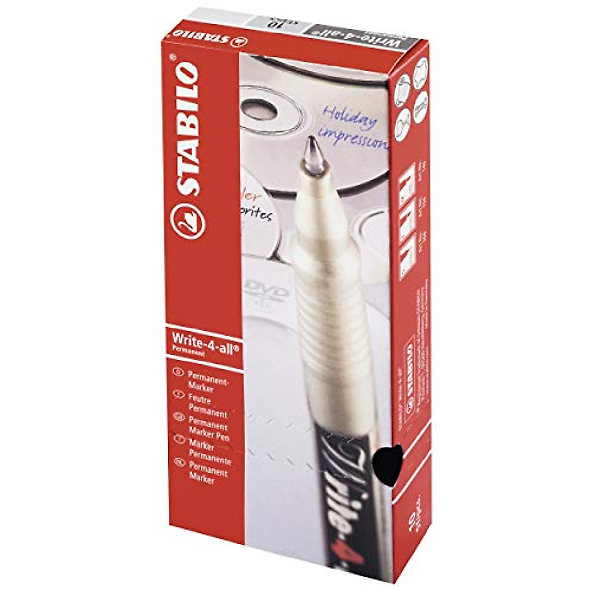 Stabilo Write-4-all Permanent Marker Pen Waterproof 0.7mm Line Black Ref 156-46 [Pack of 10]