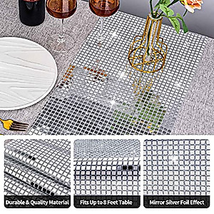 3 Packs 12 x 108 Inches Disco Party Table Runner Mirror Silver Foil Table Runner Glitter Table Cover Sparkle Sequin Tablecloth for 70s 80s Disco Dance Party Wedding Bachelorette Home Table Decorations