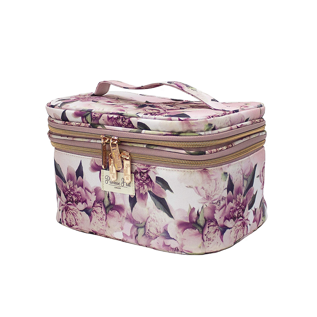 Conair Travel Makeup Bag, Large Toiletry and Cosmetic Bag, Perfect Size for Use At Home or Travel, Train Case Shape in Pink Floral Print