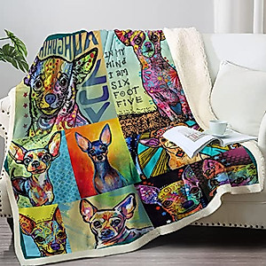 TOPTREE Chihuahua Blankets Fuzzy Dog Blanket for Kids Adults Lovely Oil Painting Puppy Fleece Blanket Cozy Plush Doggie Sherpa Throw Blanket for Couch Bed Sofa (60x80 inches)