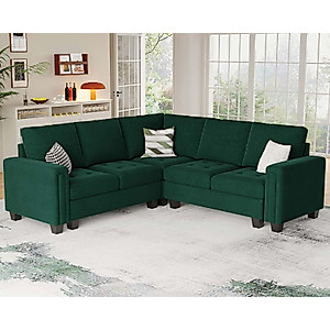 Belffin Velvet Modular Sectional Sofa Convertible Sectional Sofa Couch with Reversible Chaise L Shaped 4 Seater Corner Sofa Couch Green