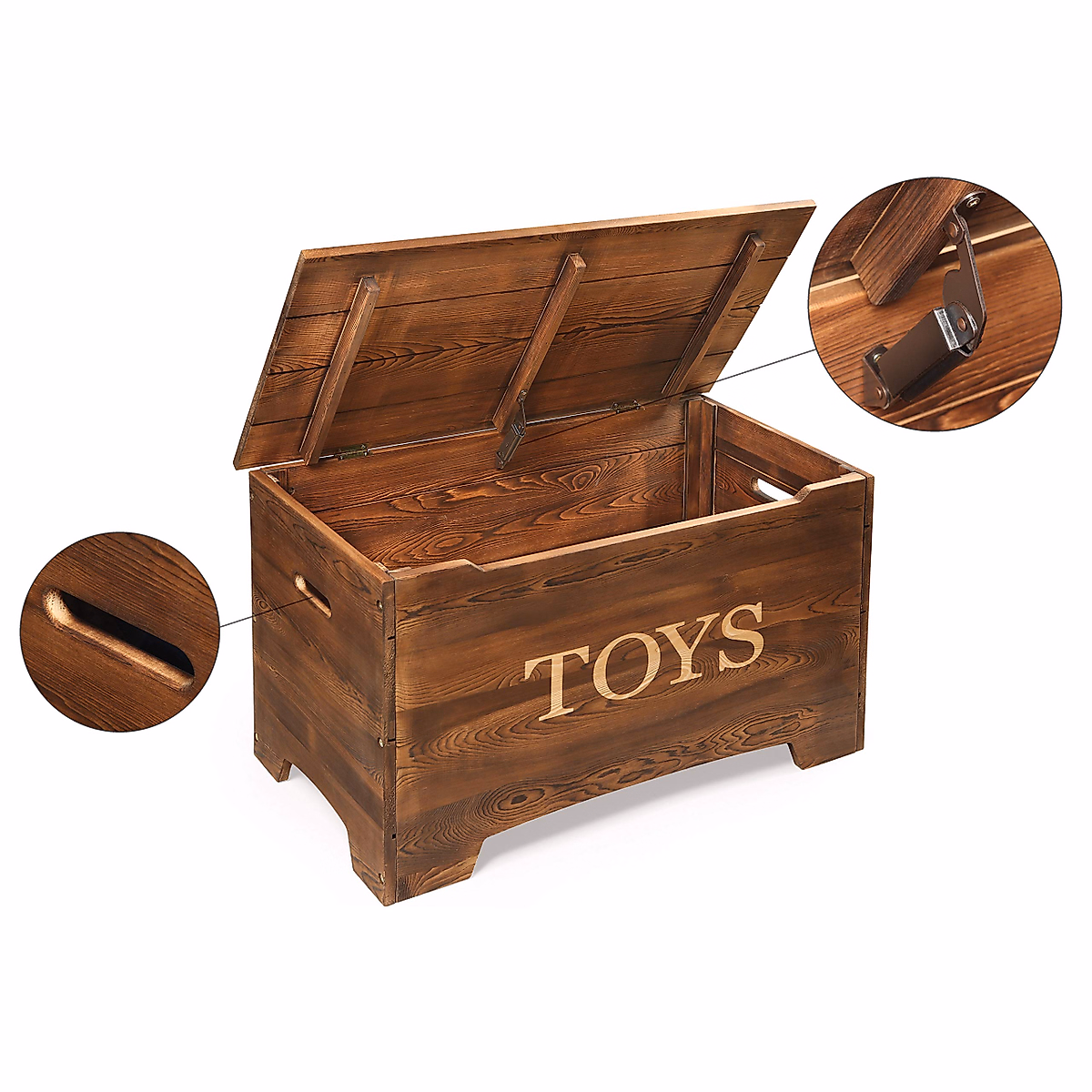 Badger Basket Farmhouse Solid Wood Rustic Toy Box with Reversible "Toys" Panel - Caramel Brown
