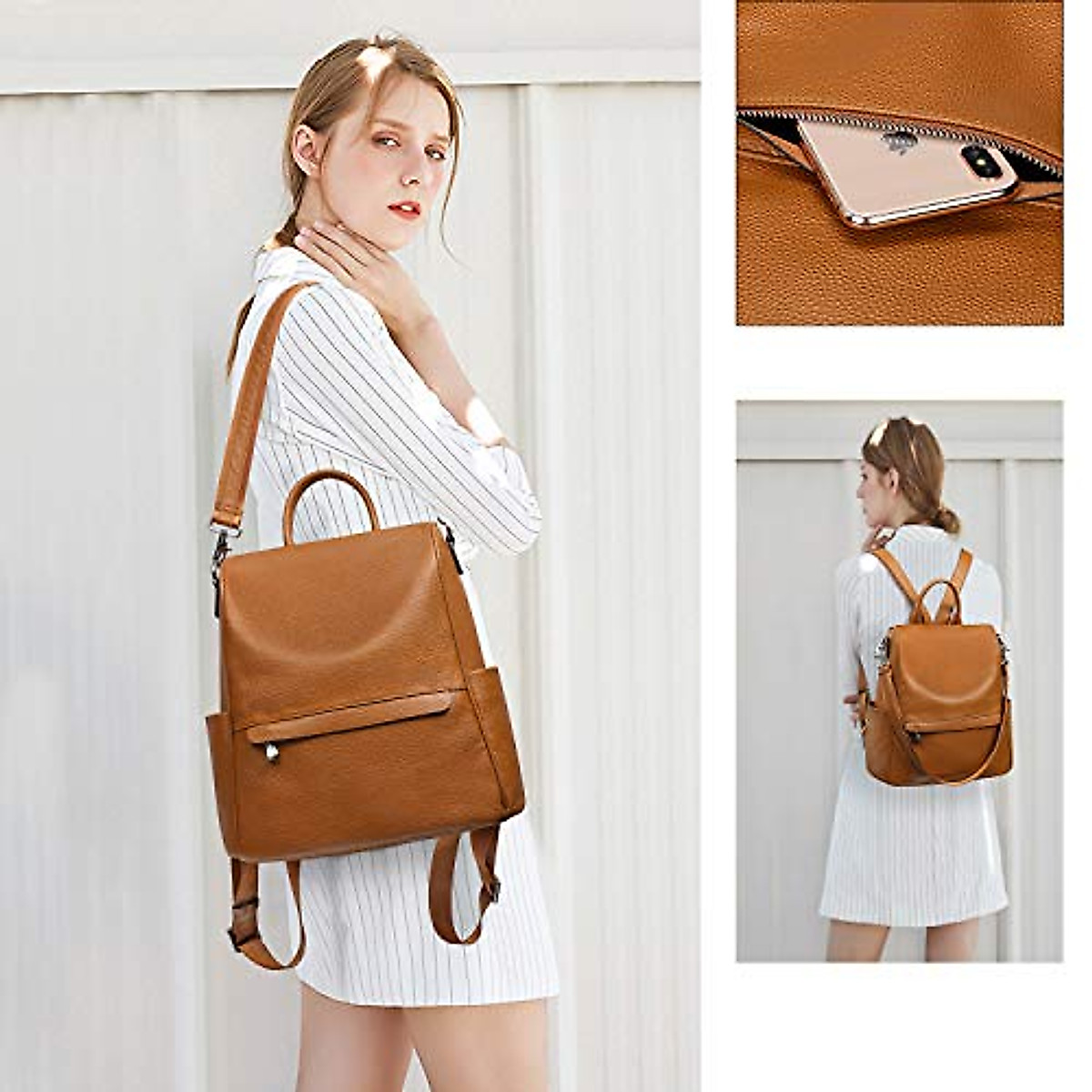 S-ZONE Women Genuine Leather Backpack Purse Anti-theft Travel Rucksack Convertible Shoulder Bag Medium