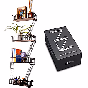 KOTIJOKI Fire Escape Wall Shelf - New York 4 Tier Metal Shelf with Screwdriver & Screws, for Home Décor Organizer, Action Figure Display (Black Floating Shelf)