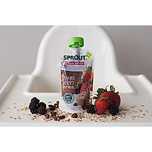Sprout Organic Baby Food, Stage 2 Pouches, Fruit Veggie & Grain Blend, Mixed Berry Oatmeal, 3.5 Oz Purees (Pack of 6)