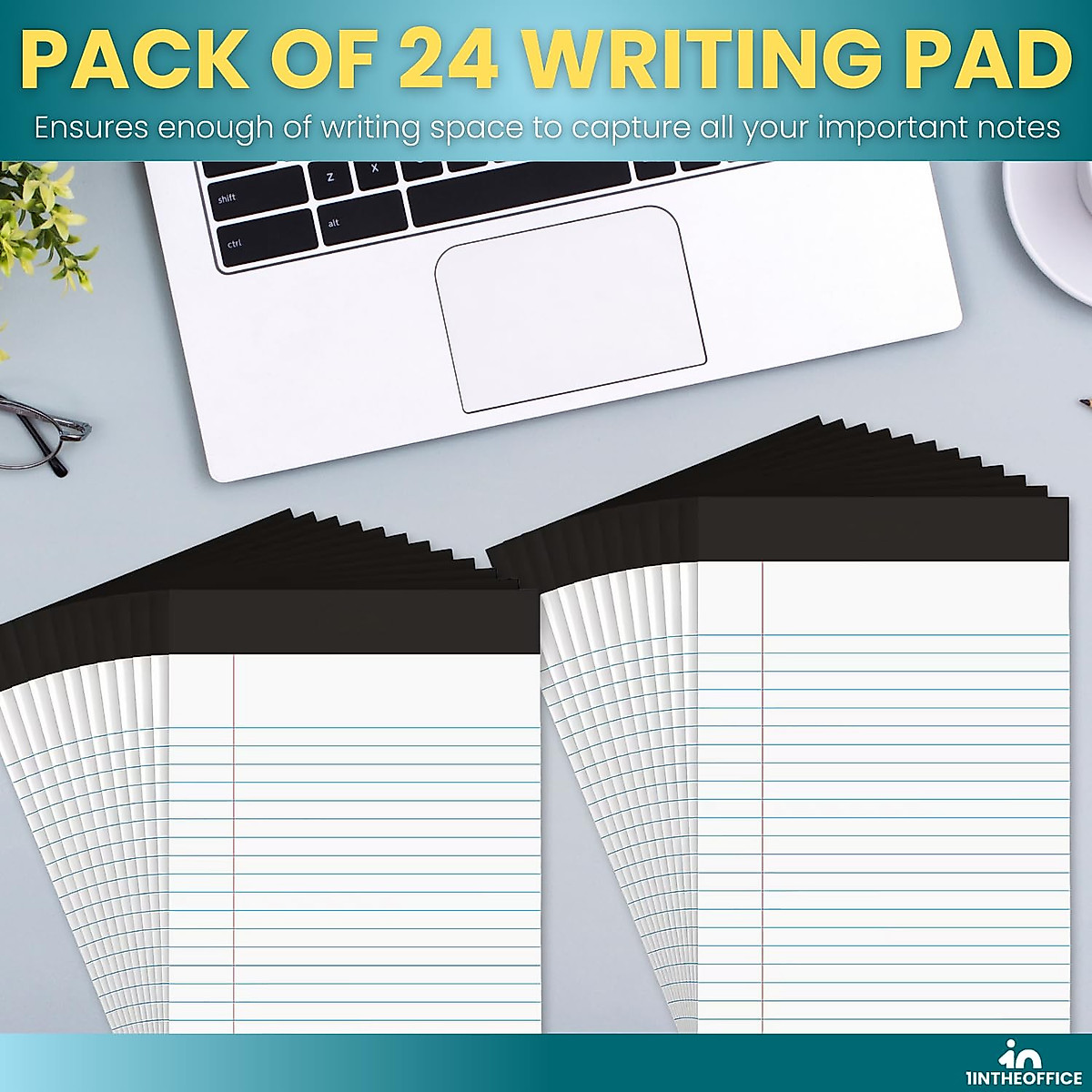 1InTheOffice Jr Legal Pads,Small Legal Notepads, 5" x 8", Narrow Ruled Note Pad, White, 50 Sheets/Pad, 24 Pads/Pack