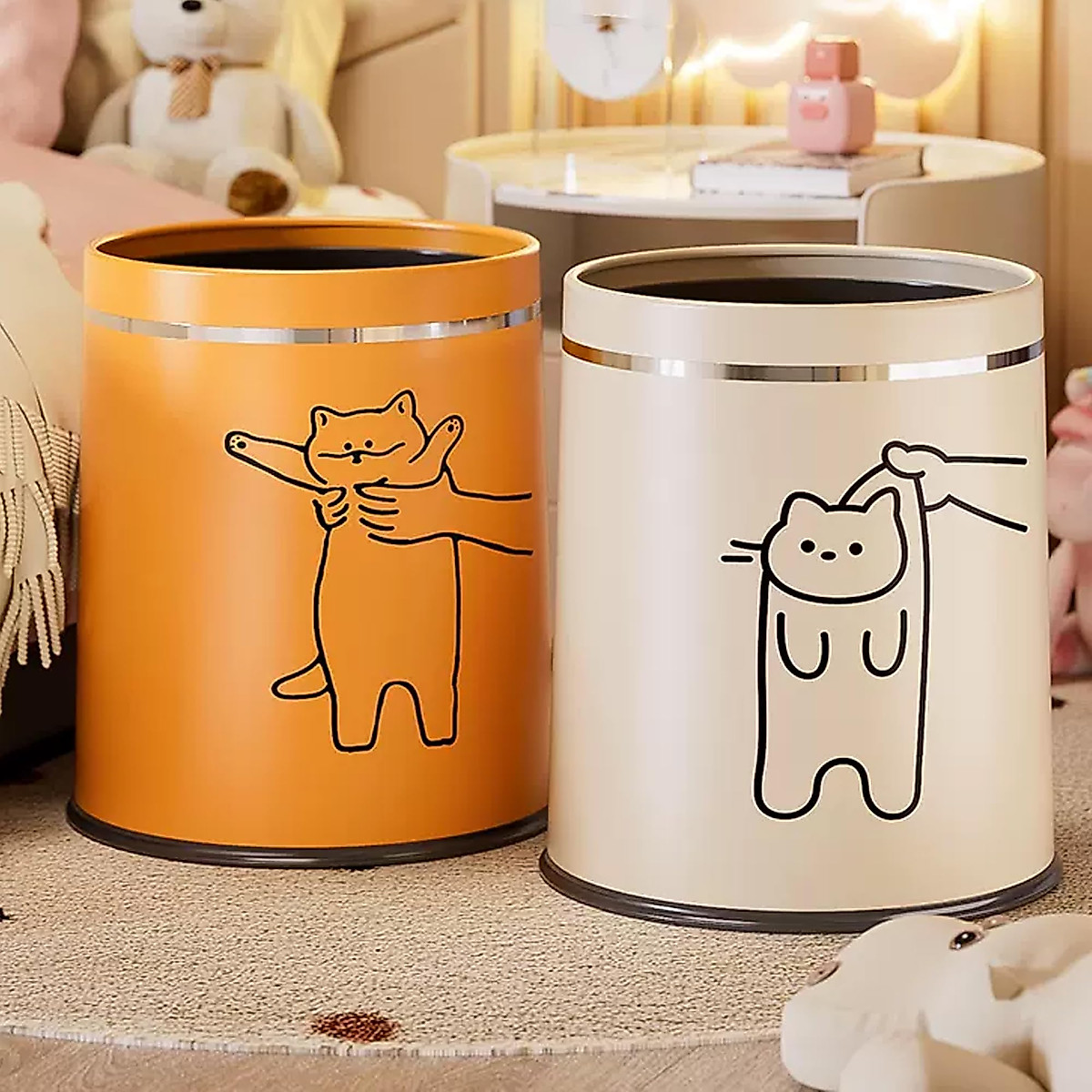 Juju Cat Cute Trash Can Bedroom - Trash Bin Bedroom Trash Can for Bedroom - Medium Trash Can for Dorm Trash Can - Room Trash Can Desk Trash Can - Office Trash Cans for Near Desk (C)