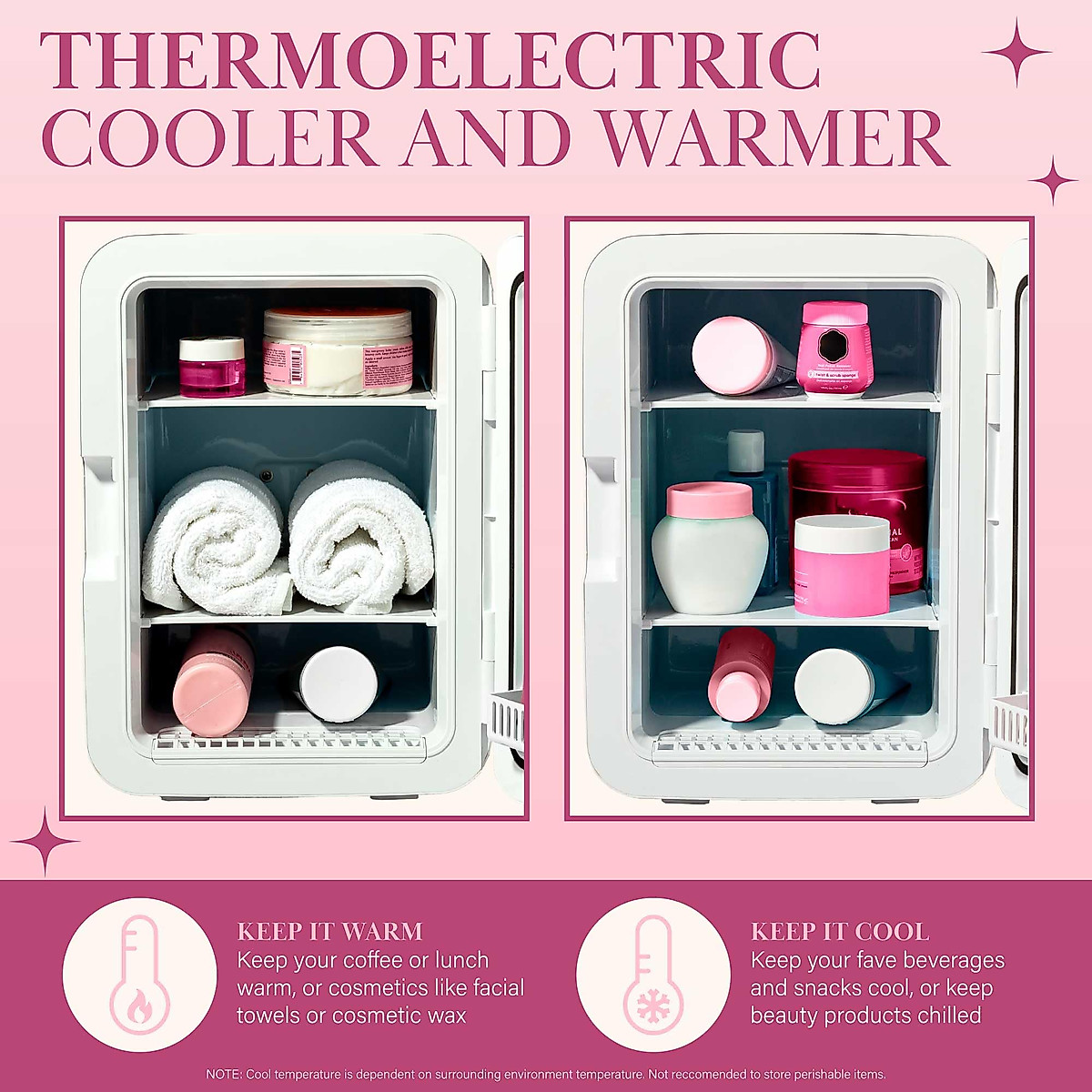 Paris Hilton Refrigerator and Personal Beauty Fridge, Mirrored Door with Dimmable LED Light, Thermoelectric Cooling and Warming Function for All Cosmetics and Skincare Needs, 10-Liter, White