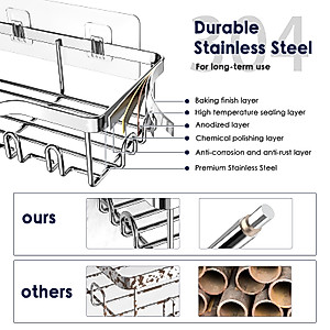NESOMI Shower Caddy Adhesive Shower Organizer Bathroom Shower Shelves, Shelf for Inside Shower Storage with Soap Dish&16 Hooks, Rustproof Stainless Steel No Drilling Rack Home Decor 2 Pack Silver