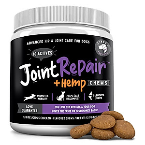 Advanced Joint Repair + Hemp Hip & Joint Health Supplement for Dogs - Relieves Arthritis, Pain & Inflammation, Improve Mobility, Extra Strength Soft Chew Treats with Glucosamine, Chondroitin & MSM