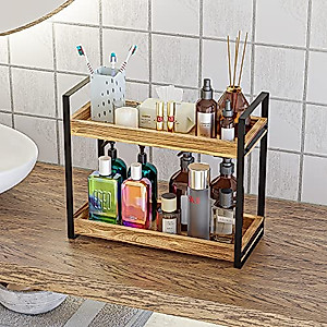AieeJL 2-Tier Countertop Organizer for Bathroom Counter,Finished Wood Vanity Tray Holder,Cosmetic Storage Shelf, Perfect as Kitchen Snack Spice Rack and Coffee Station Organization