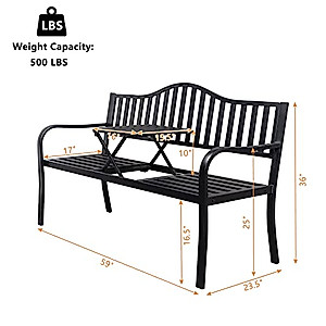 VINGLI 59" Patio Garden Bench Table Outdoor Metal Park Benches,Cast Iron Steel Frame Chair Porch Path Yard Lawn Decor Deck