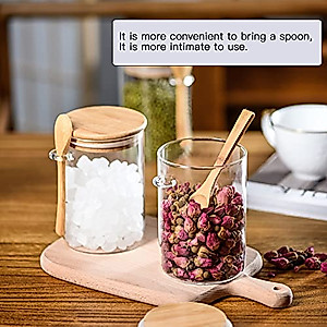 JOUALY 8-Pack Glass Food Storage Jar 8 oz,100% Sealed Borosilicate Glass Bamboo Glass Jars with Bamboo Lid and Bamboo Spoon for Candy, Spices, Coffee Beans, Nuts, Condiments, Cookies, Flour,Tea
