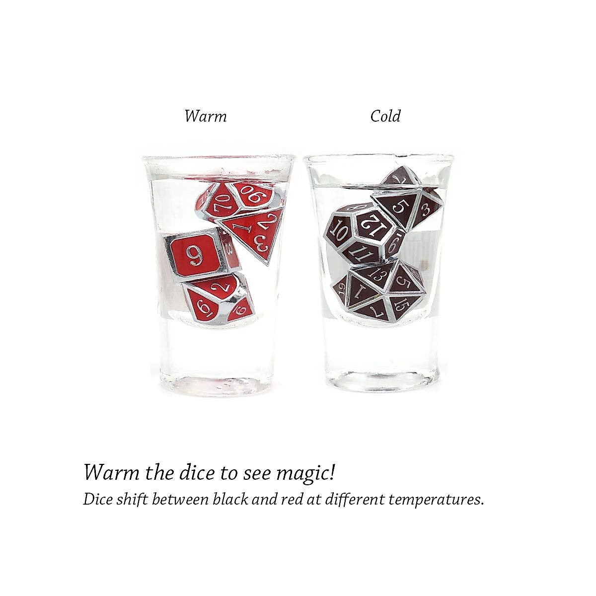 Haxtec Temperature Metal DND Dice Set Color Changing Polyhedral D&D Dice Set for RPG Dungeons and Dragons-Silver Black Red Shift