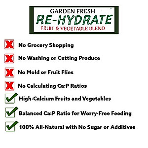 Exotic Nutrition Garden Fresh Re-Hydrate - High Calcium Dried Fruit & Vegetable Mix - for Sugar Gliders, Marmosets, Parrots, Conures, Iguanas, Turtles, Lizards, Bearded Dragons, & Other Small Pets