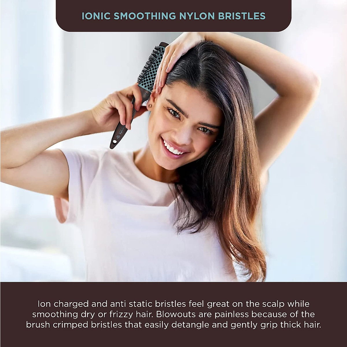 Spornette Ion Fusion 3 inch Round Brush With Thermal Ceramic Barrel And Ion-charged Anti Static Nylon Bristles For Blow Drying, Blow-outs, Curling, Styling, And Smoothing All Types Of Hair Textures