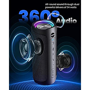 AUKTECH Bluetooth Speakers - Portable Speakers Bluetooth Wireless(100ft), 24W Loud Stereo Sound, Led Lights, 20H Playtime, IPX7 Waterproof Speaker for Outdoor, Home, Party, Beach, Shower