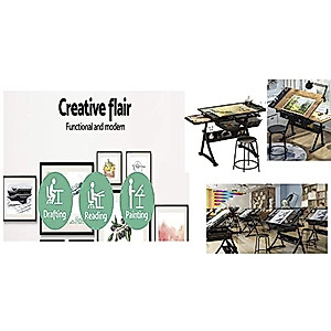 Landpink Glass Drafting Table Art Desk – Adjustable Professhional Artwork Drawing Drafting Table Desk, Glass-Topped Art Table for Craft Station Studio Home Office School w/Drawers/Chair – Black