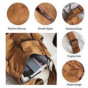 Canvas Messenger Bag Large Hobo Crossbody Bags, Women Men Crossbody Shoulder Bag with Multiple Pockets Canvas Messenger Bag, Large Capacity Art Leisure Bag Canvas Shoulder Tote Bag (Brown)