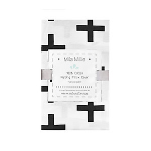 Mila Millie Premium Quality Nursing Pillow Cover Nordic Swiss Black Cross Unisex Design Slipcover - 100% Cotton Hypoallergenic - Great for Breastfeeding Mothers - Fits Boppy Pillow