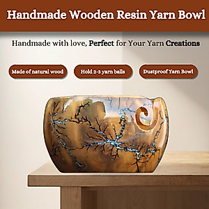 Wooden Yarn Bowl for Crocheting Large 7X4 Handmade Lichtenberg Yarn Storage Bowl for Knitting yarn Holder (SkyBlue)