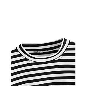 Floerns Women's Drop Shoulder Striped Long Sleeve Sweatshirt A Black and White S