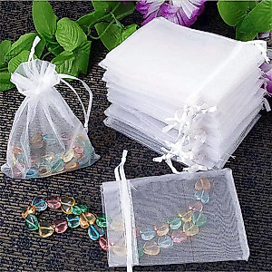 SAOYOAS 100Pcs 4x6 inch Organza Bags, Drawstring Organza Wedding Party Christmas Favor Gift Bags, for Festival, Party, Bathroom Soaps, Pouches Gift Bags. (White)