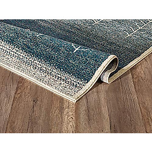 Abani Southwestern Distressed Vintage Style Area Rug, Mesa Collection - Blue & Beige Plant Stalk Design 3'x5' Accent Rug Rugs