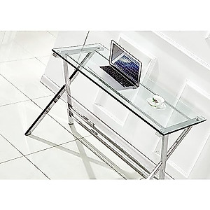 SMARTIK Modern Glass Computer Desk, Clear Study Table - Gaming Desks, Study Desk, and Workstation Table for Small Spaces - Stainless Steel Frame 43.5" x 21.7" x 29.9"