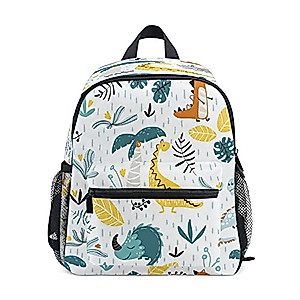 senya Yellow Cute Dinosaurs Kids Backpack with Chest Clip, Toddler Schoolbag Preschool Bag for Girls Boys One Size