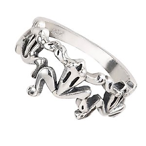 Sterling Silver Three Little Frogs Ring Size 8