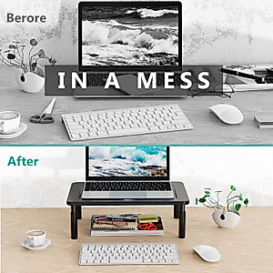 WALI Monitor Stand Riser, Adjustable Laptop Stand Riser Holder, 3 Height Adjustable Underneath Storage for Office Supplies (STT003), 1 Pack, Black