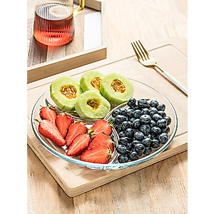 NUTRIUPS Portion Control Plate Glass Divided Plate Weight Loss Plate 3 Compartment Plate Bariatric Plate Portion Master Plate Glass Divided Dishes for Breakfast 10 Inch Round, 1 Piece