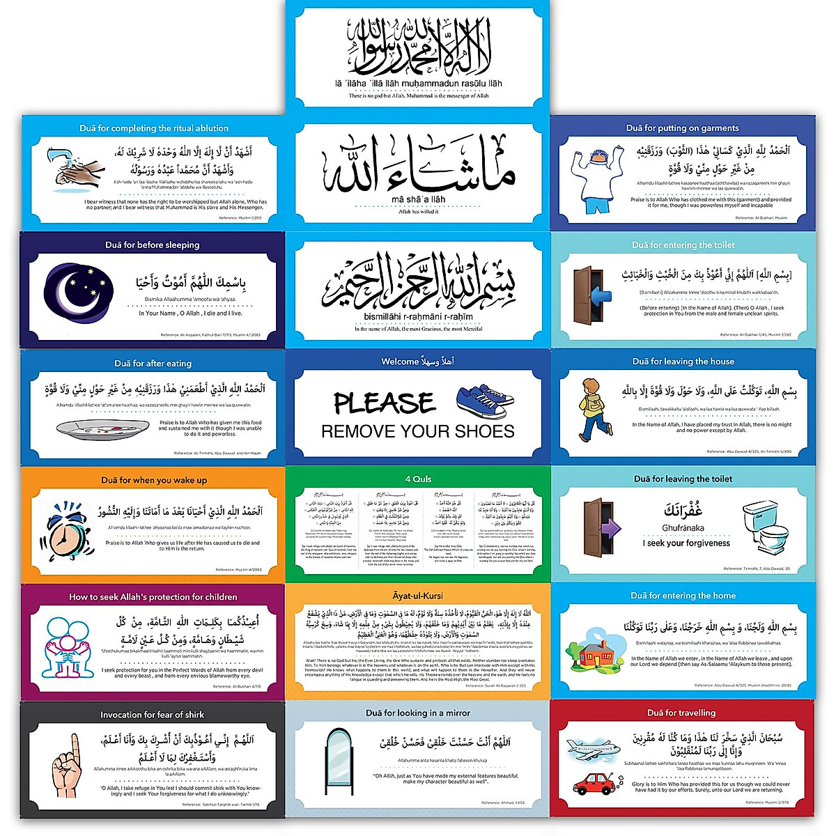 19 PCS DIY Removable Muslim Family Dua Sticker Decal Wall Mural Islamic Arabic Quotes Letters Wall Sticker (Mix Color)