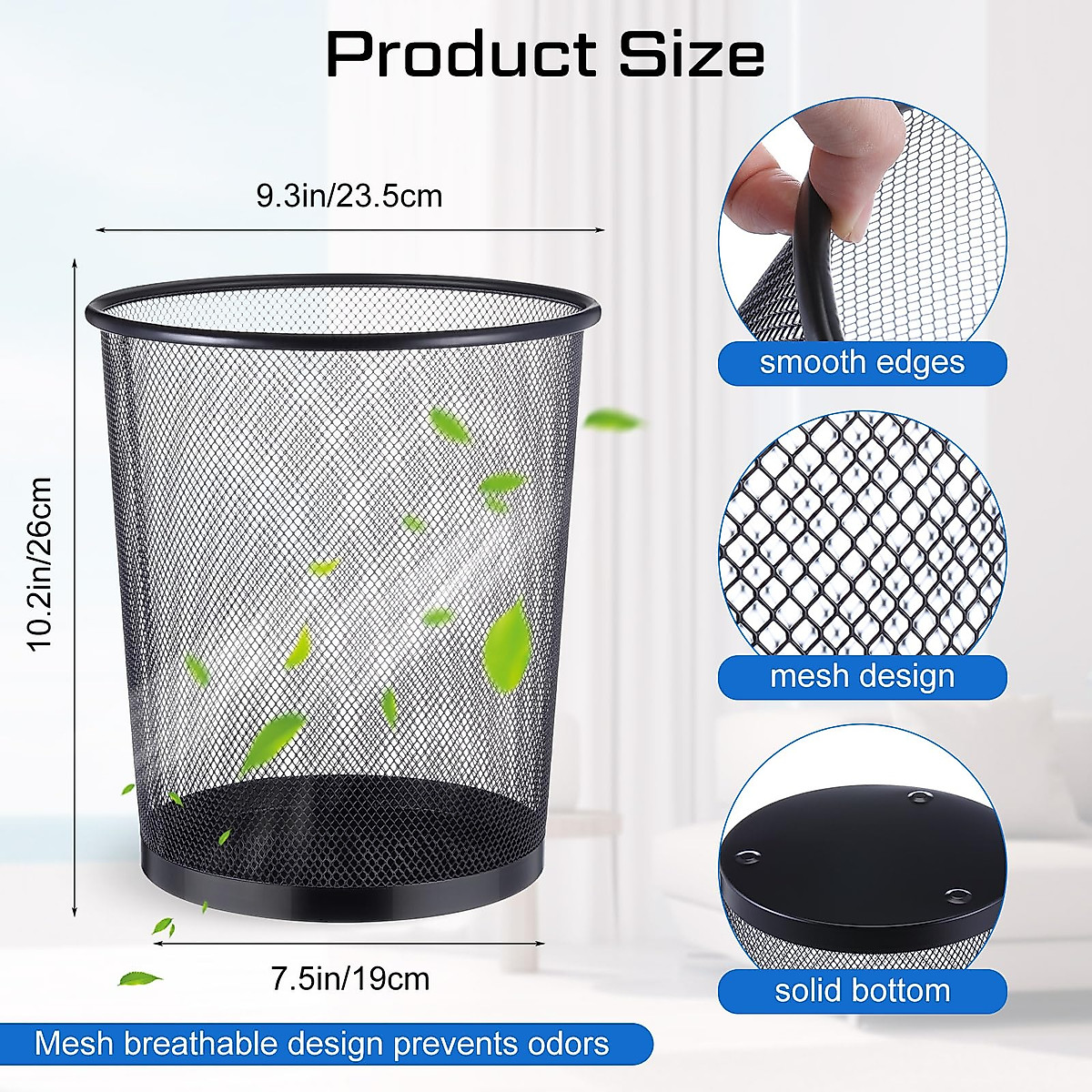 Hushee 12 Pcs Small Metal Trash Can Waste Paper Basket Trash Bin Office Garbage Can Wire Metal Waste Basket for Under Desk, Kitchen, Bedroom, Den, Dorm Room, Toilet (Black)