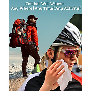 Combat Wipes ACTIVE Outdoor Wet Wipes - Extra Thick Camping Gear, Biodegradable, Body & Hand Cleansing/Refreshing Cloths for Backpacking & Gym w/Natural Aloe & Vitamin E(2 pack, 25 wipes each)